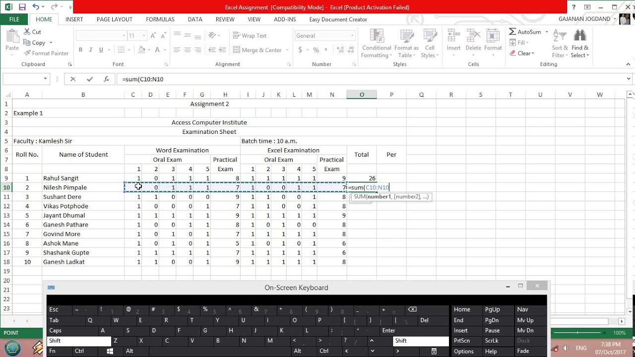 Ms Excel Assignment 3 Youtube