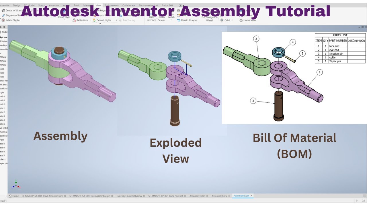 Autodesk Inventor Assembly Tutorial Knuckle Joint Assembly Exploded