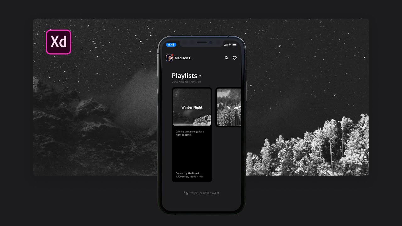 Adobe Xd Dark Theme Playlist App Design Tutorial Youtube