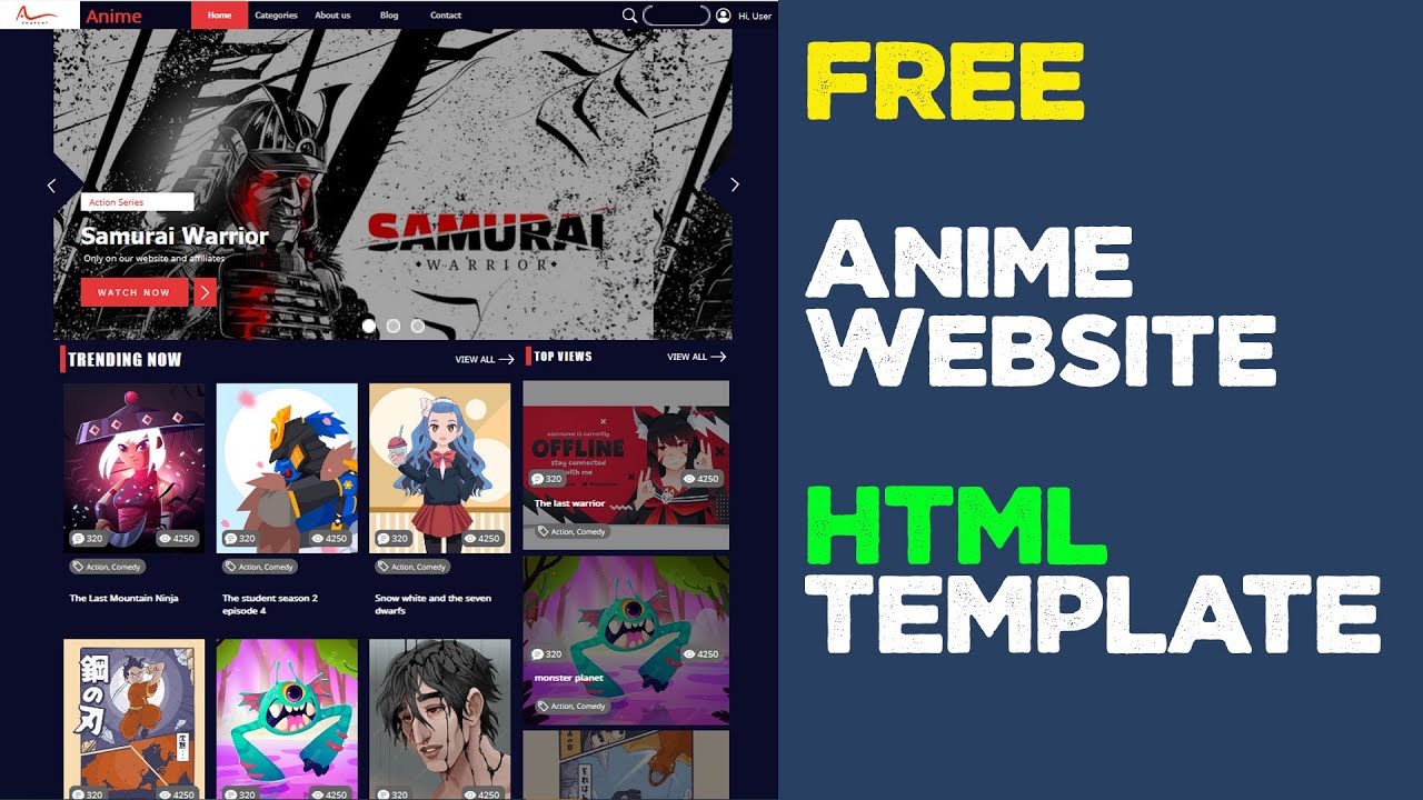Free Anime Movies Website Home Page Html Template Tutorial Quick