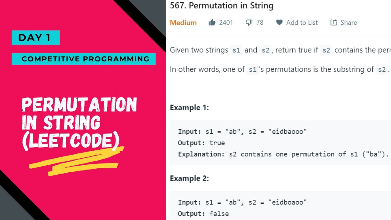 Permutations In String Leetcode Youtube