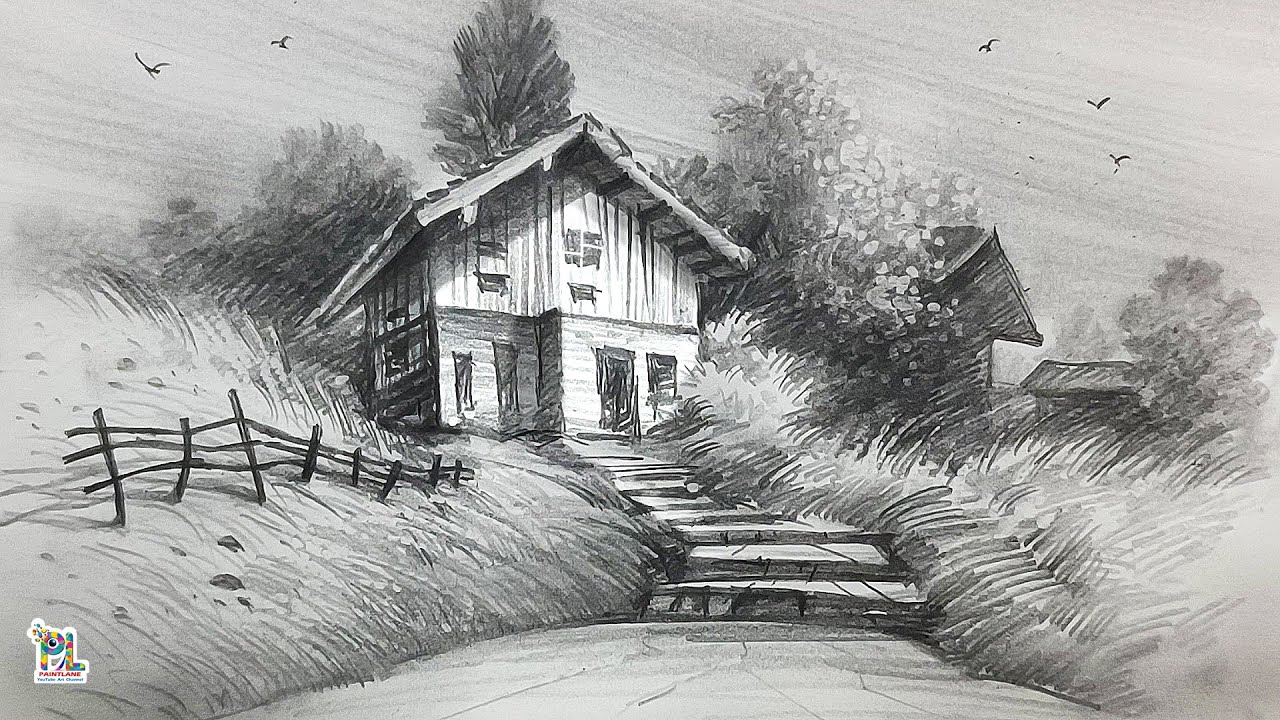 How To Draw Landscape Art With Pencil Youtube
