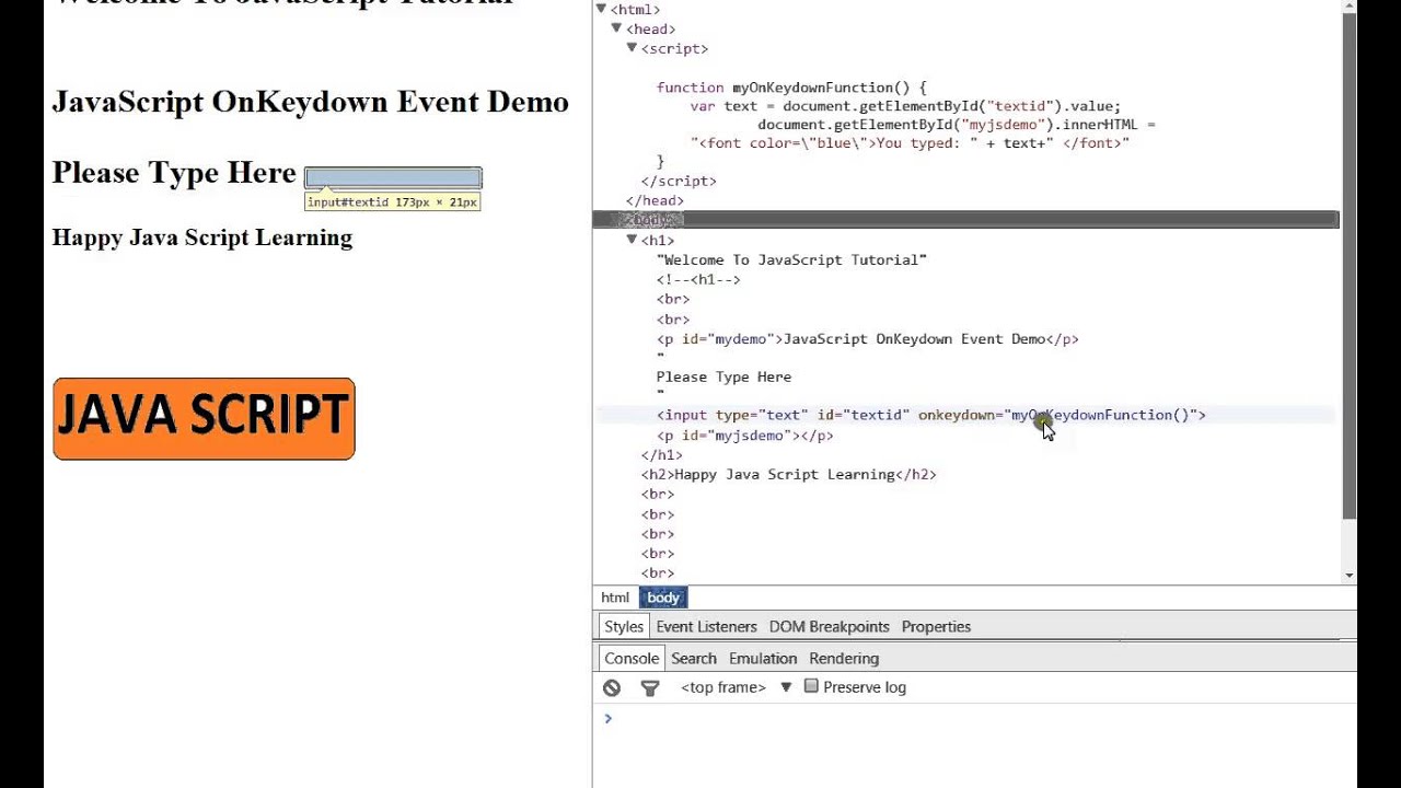 Keydown Event In Javascript Demo Youtube