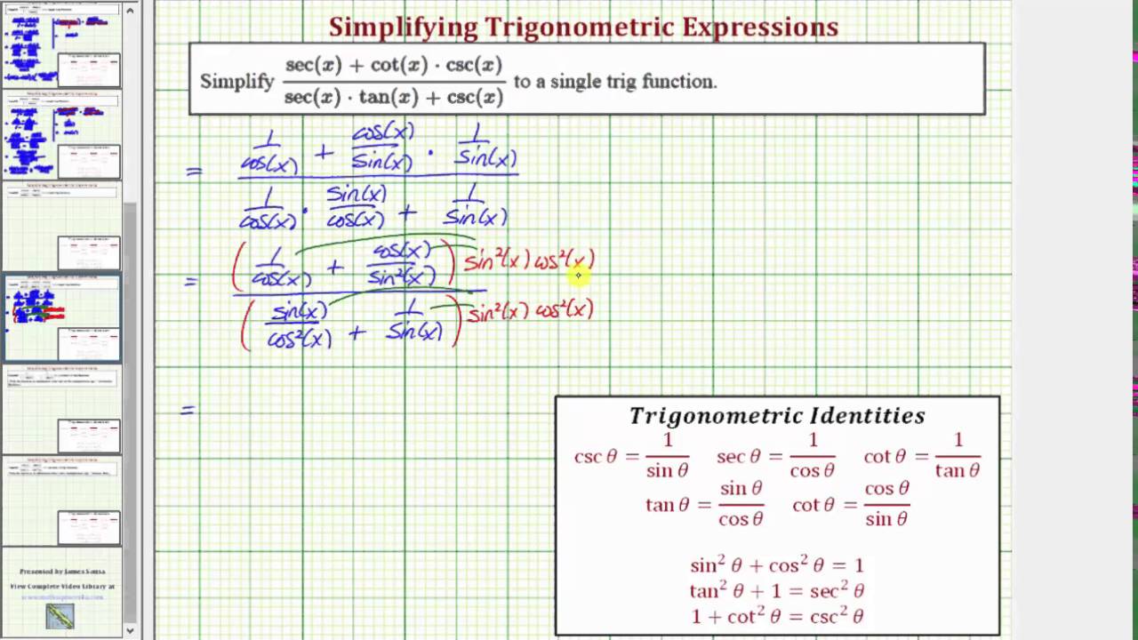 Ex Simplify A Trigonometric Expression Trig Trig Trig Trig Trig