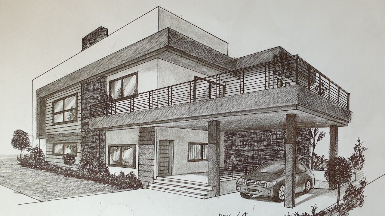 How To Draw In 2 Point Perspective Modern House
