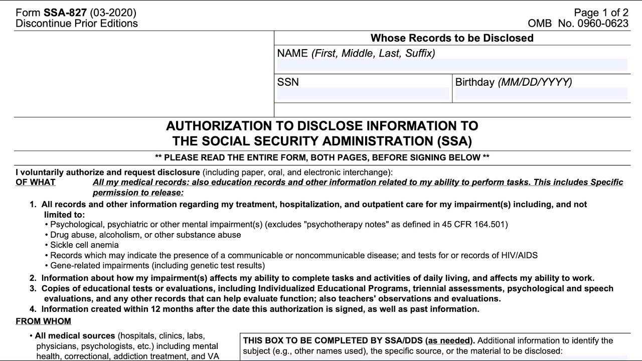Form Ssa 827 Walkthrough Authorization To Disclose Information To The