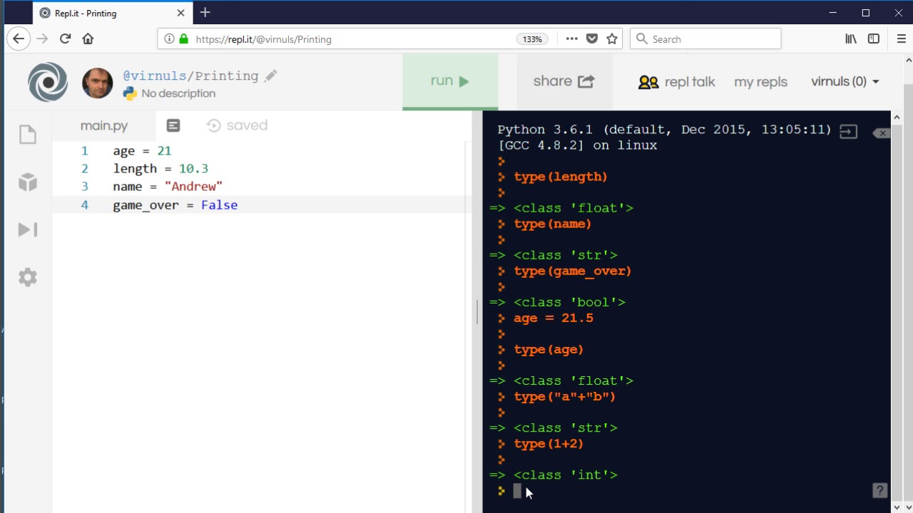Python 3 Using Variables Youtube