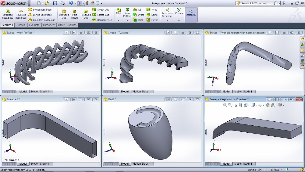 Solidworks Swept Boss Base Swept Cut Tutorial Guide Curves