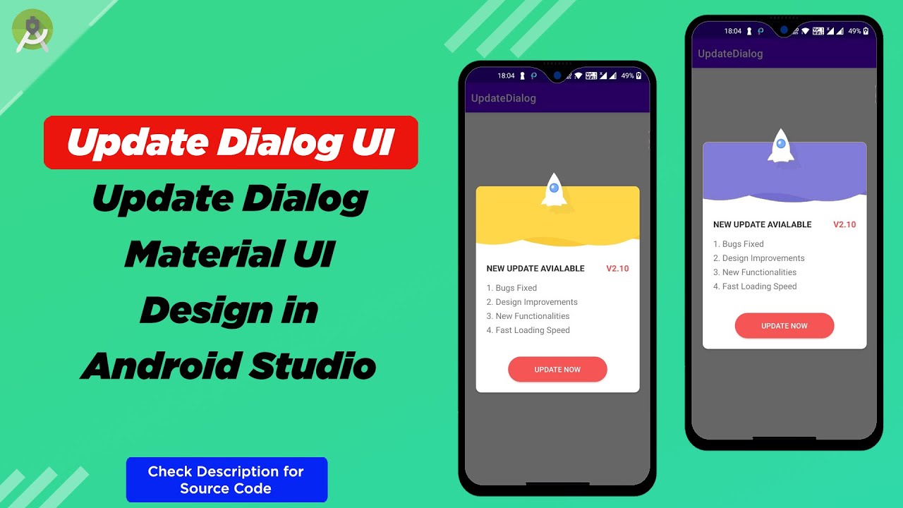 Show Custom Update Available Dialog With Material Ui Design In Android