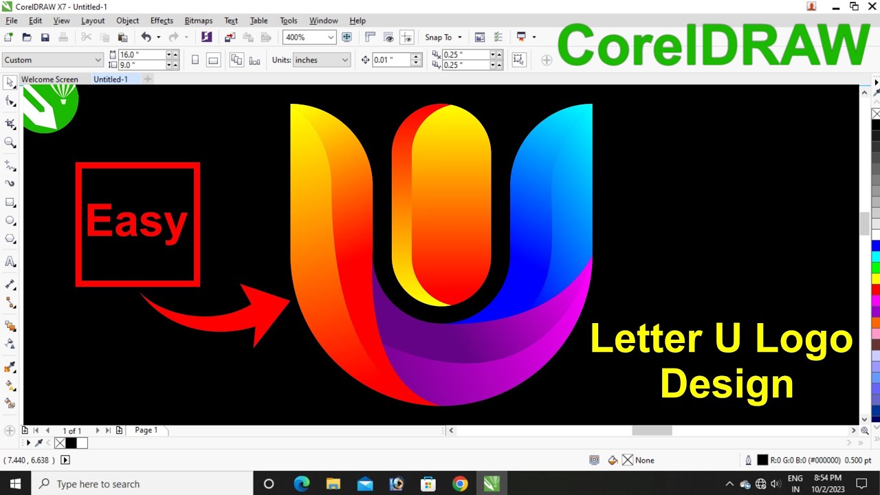Amusing Gradient Letter U Logo Design In Coreldraw Youtube