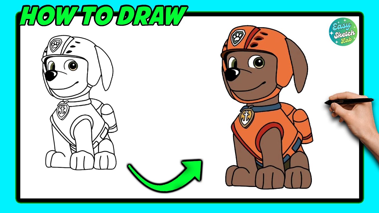 How To Draw Zuma From Paw Patrol Step By Step Tutorial Youtube