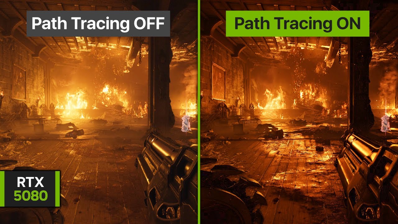 Doom The Dark Ages Path Tracing On Vs Off Comparison Rtx 5080