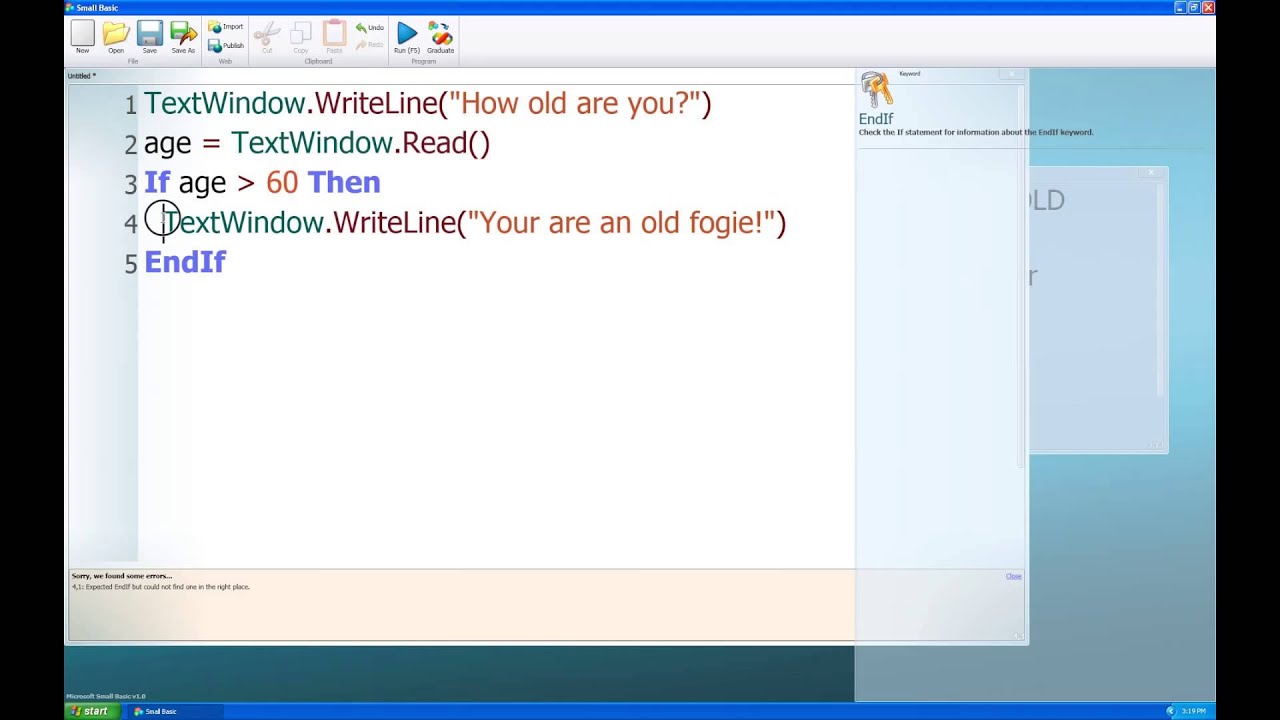 Small Basic 1 04 If Statements And Operators Youtube