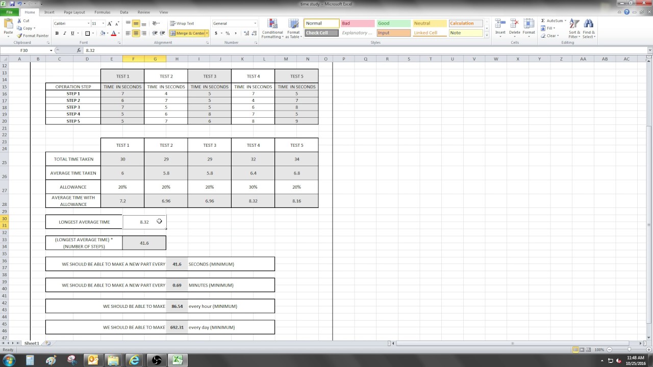 Timestudy Template And Example Excel Video 118 Youtube
