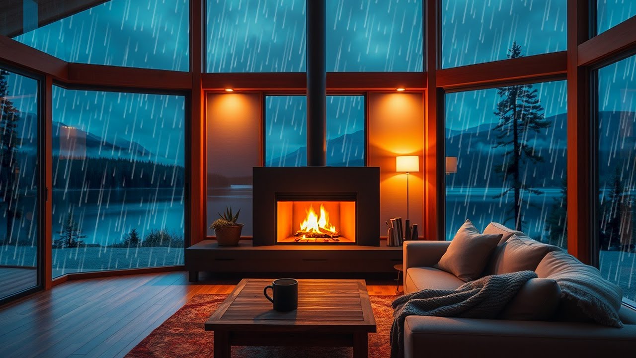 Soothing Rain Fireplace Thunderstorm Sounds Sleep Relaxation