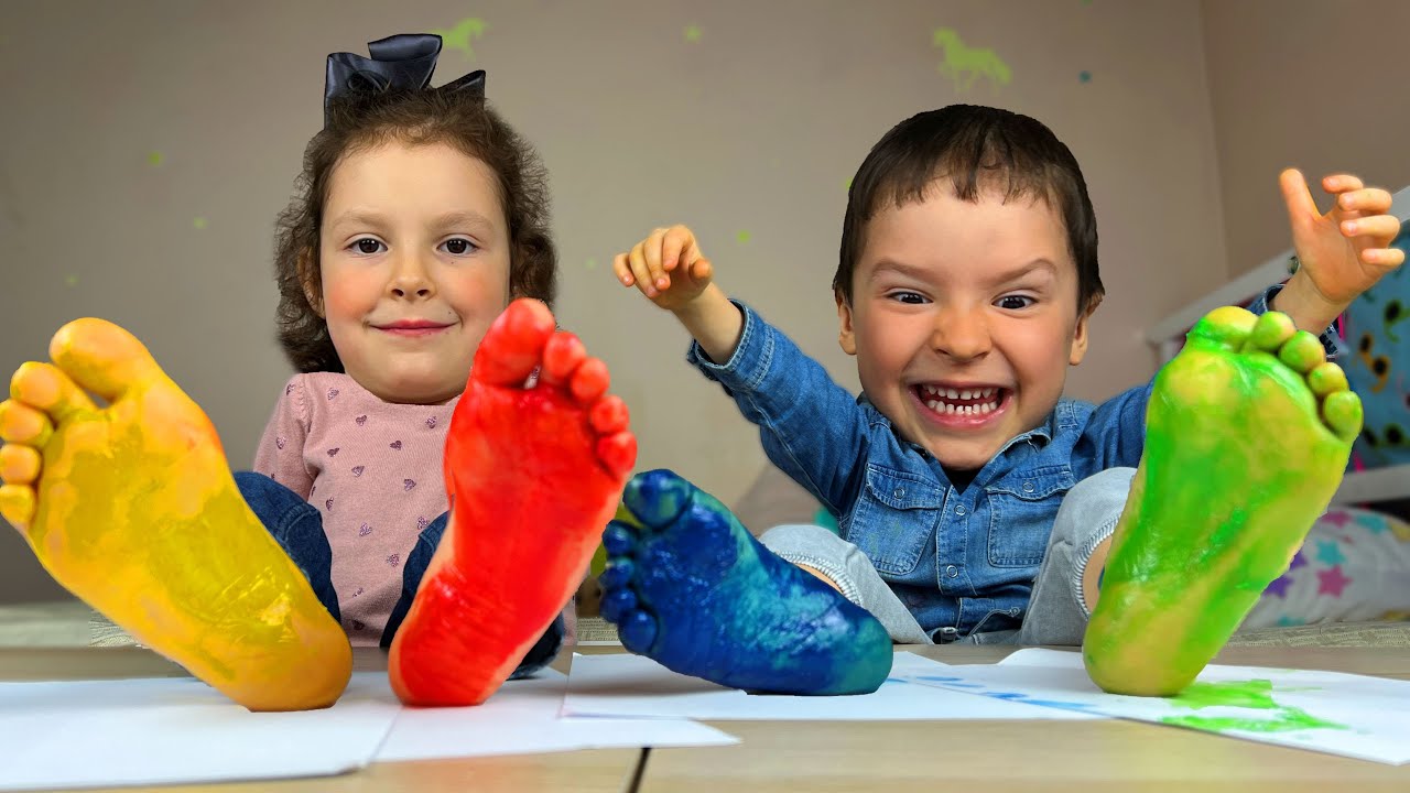 Learn Colors For Kids With Feet Painting пальчиковые краски Youtube