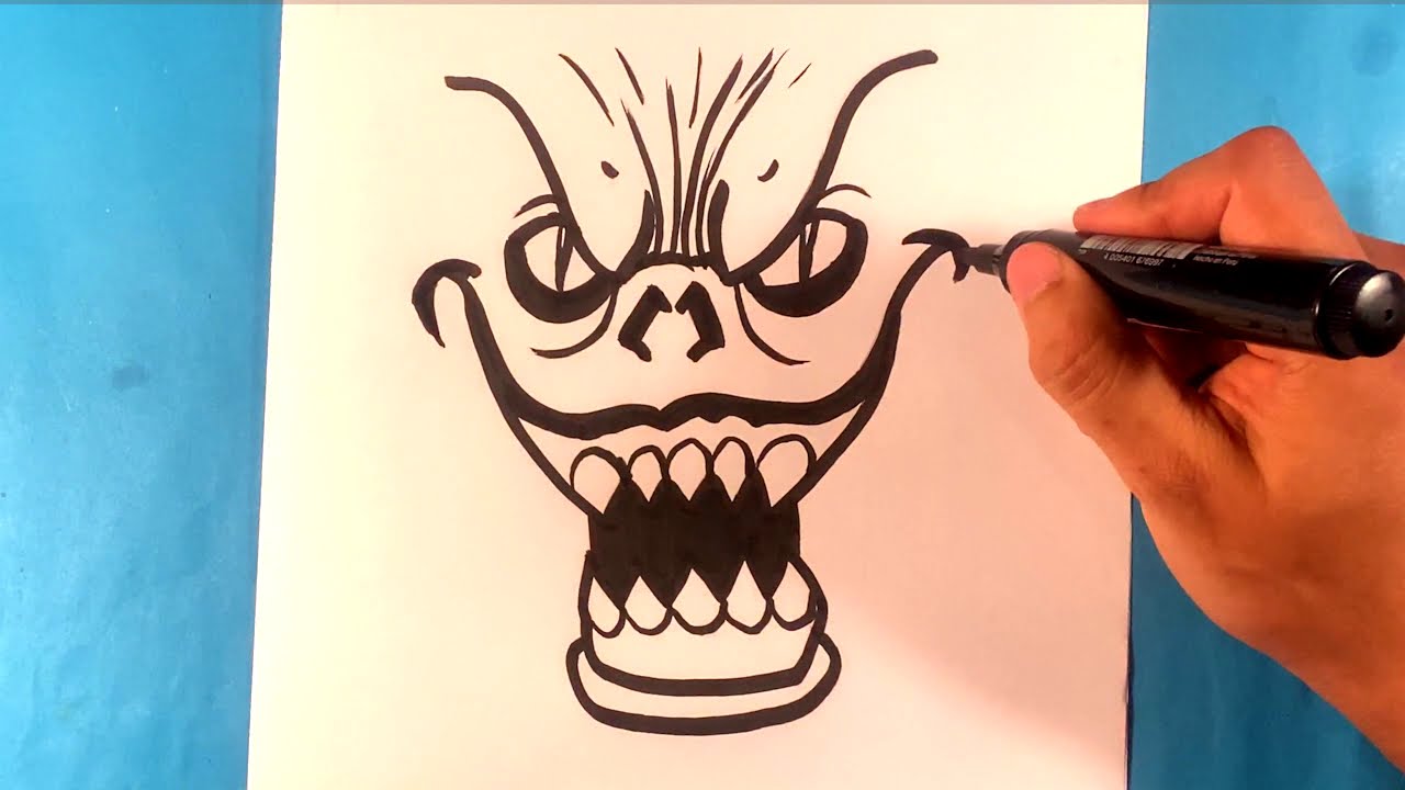 How To Draw A Scary Monster Face Halloween Drawing Lesson Youtube