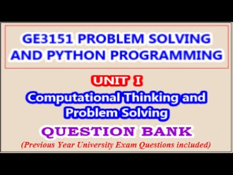Ge3151 Problem Solving And Python Programming Unit I Computational