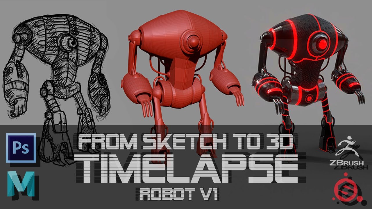 From Sketch To 3d Modelling Timelapse Robot V1 Youtube