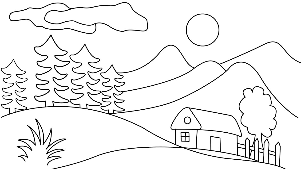How To Draw A Landscape For Kids Easy Scenery Drawing Drawing For