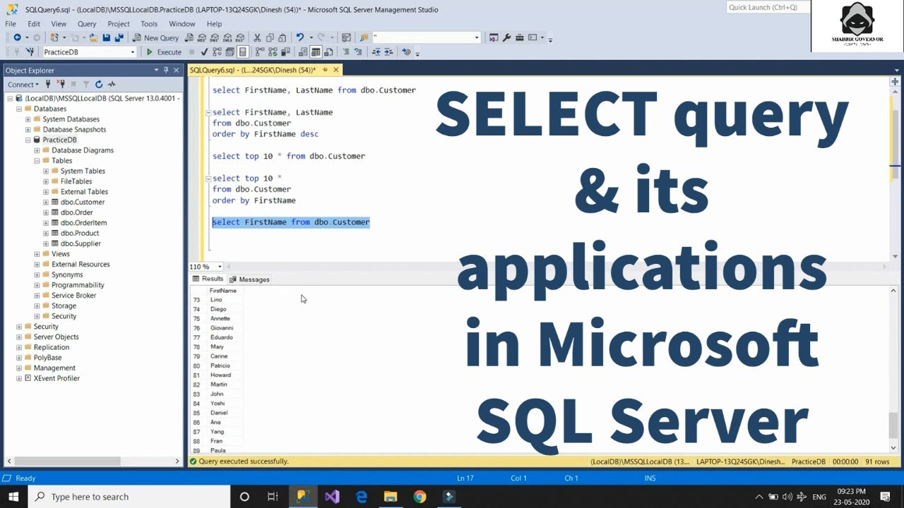 01 Select Query Its Applications In Microsoft Sql Server Youtube