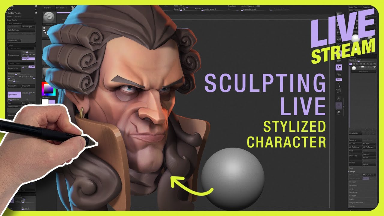 Stylized Character Sculpting In Zbrush Live Stream Youtube