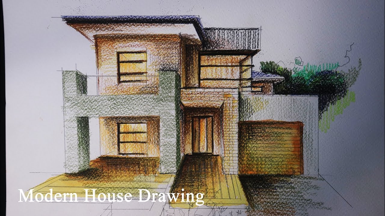 Modern House Drawing With The Color Youtube