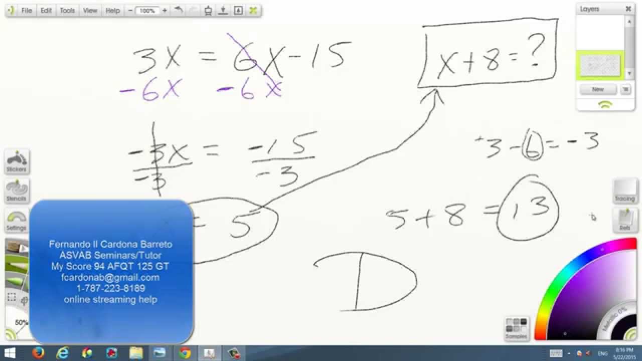 Solve Equation Asvab Youtube