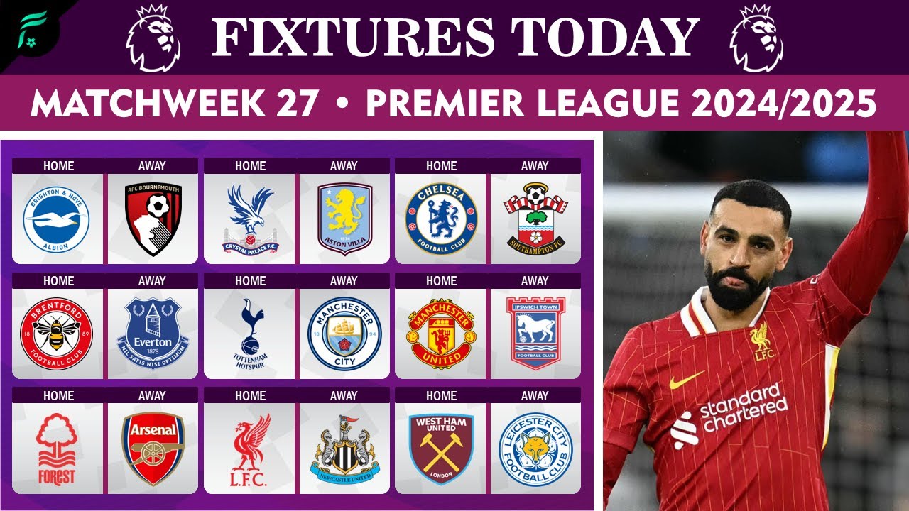 рџ ґ Matchweek 27 Fixtures Premier League 2024 2025 Match Schedules Today