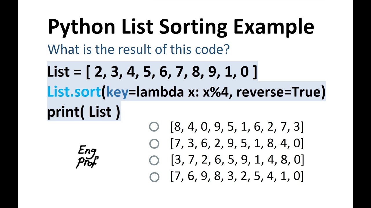 Python List Sorting Example Find The Correct Output Youtube