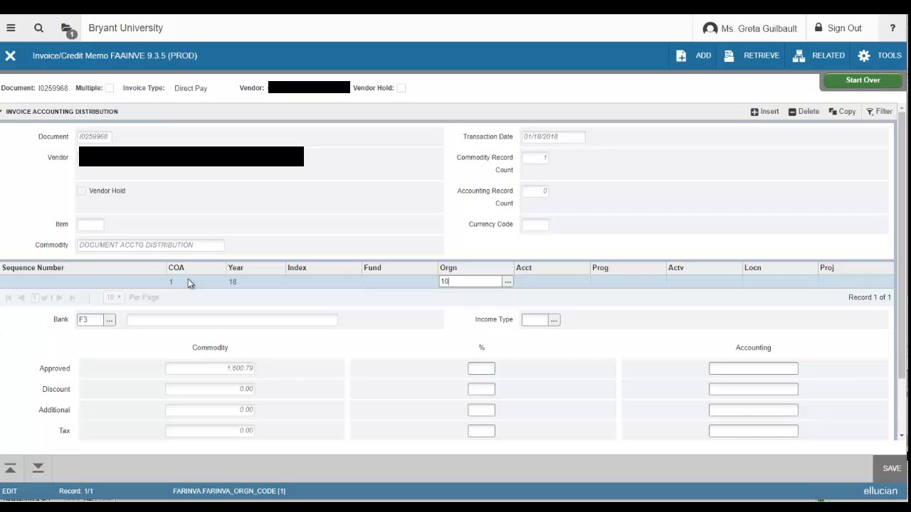 Banner 9 How To Enter An Invoice With Multiple Accounting Lines Youtube