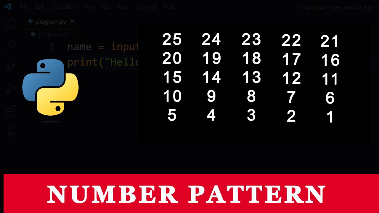 Python Program To Print Number Pattern In Square Shape 06 Youtube