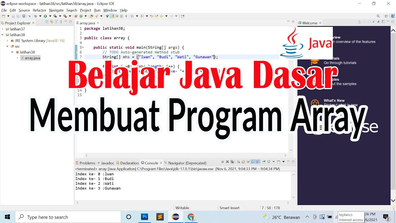 Membuat Program Array Pada Bahasa Pemrograman Java Youtube