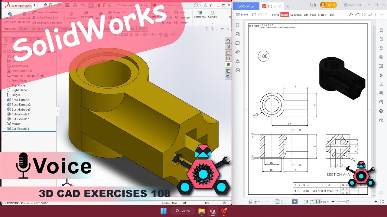 Solidworks 3d Cad Exercises 108 Studycadcam Solution Tutorial
