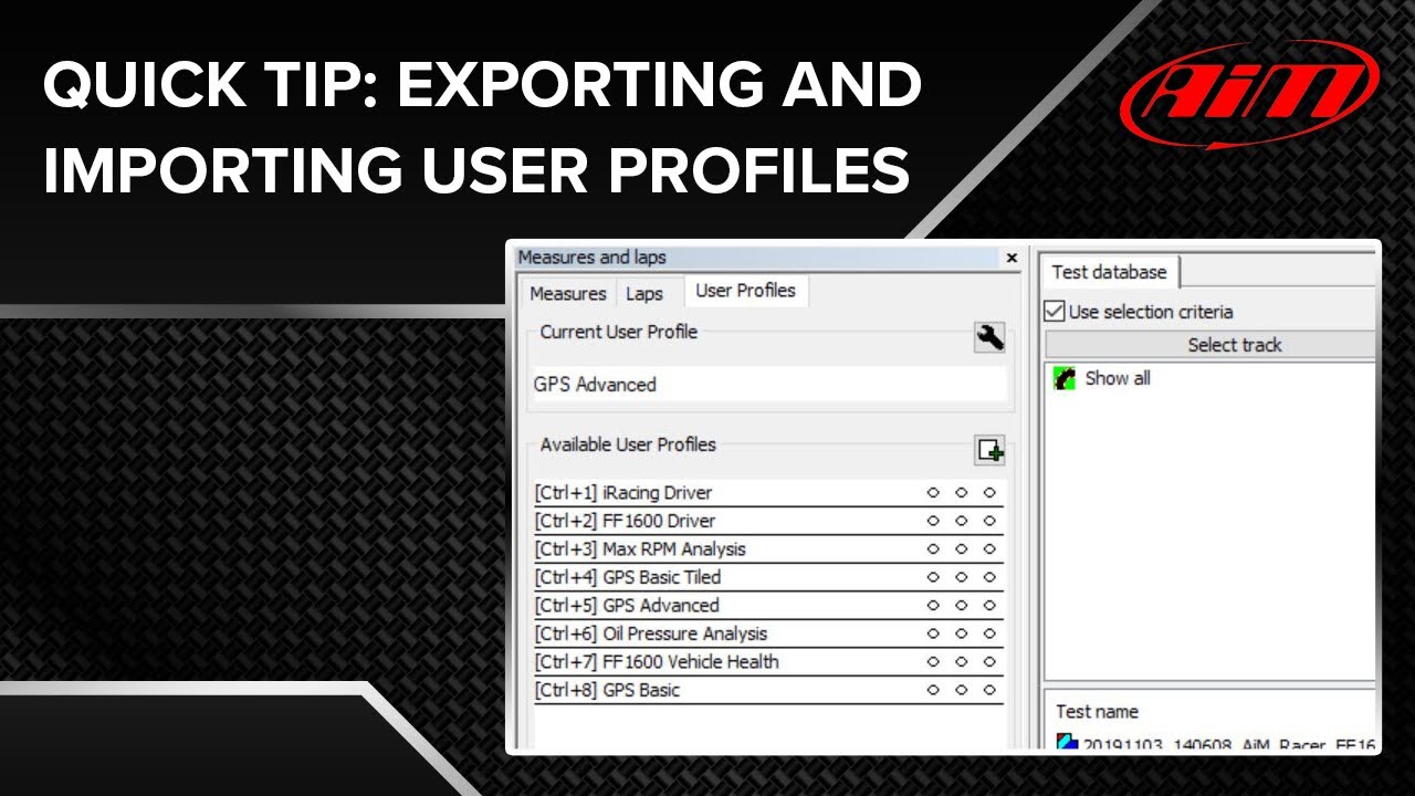 Aim Race Studio Analysis Quick Tip User Profiles Export Import