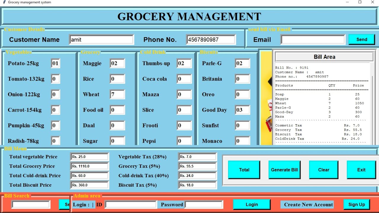 Python Project Idle Grocery Management System Grocery Biling System