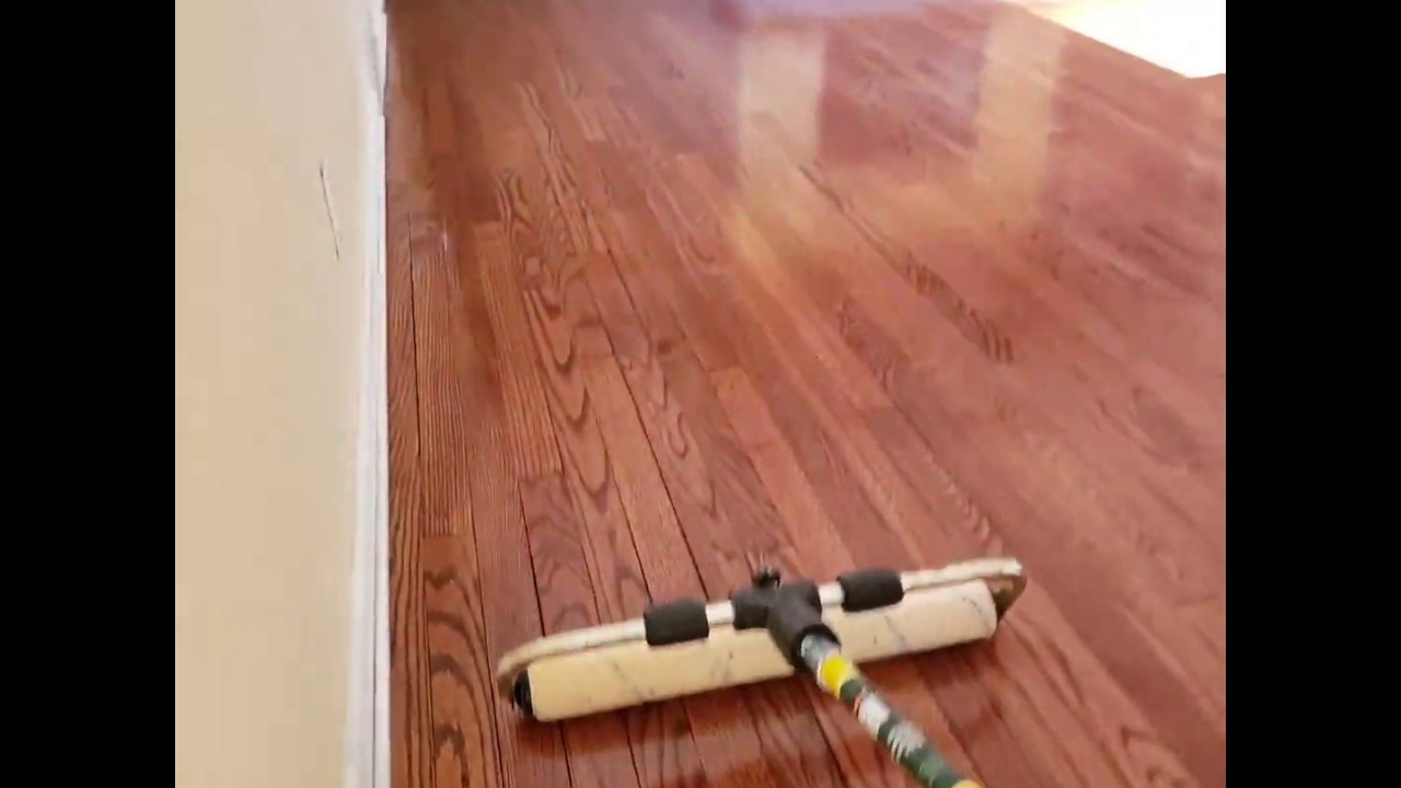 Water Based Polyurethane Floor Finish Application With A Roller Youtube