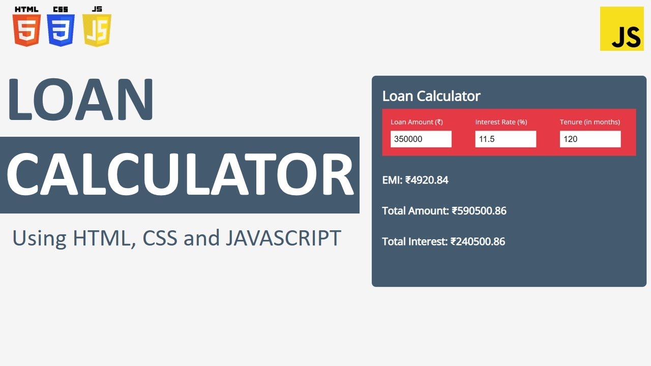 Creating A Loan Calculator Using Html Css Javascript Youtube