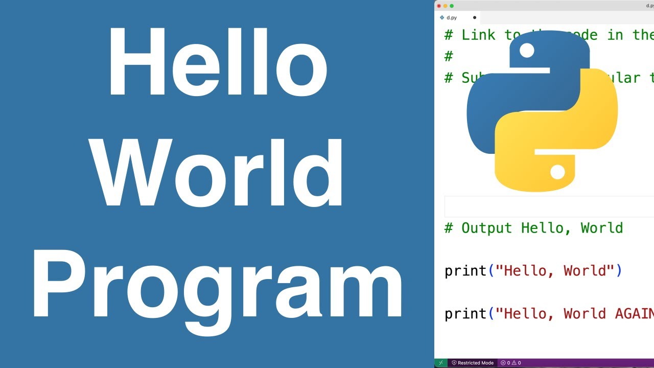 Hello World Program Python Tutorial Youtube