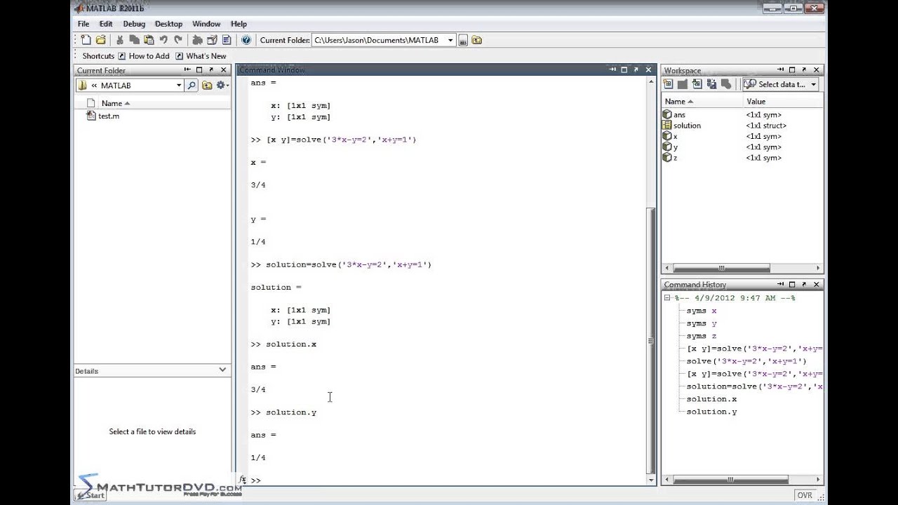 Matlab Essential Skills Sect 52 Solving Systems Of Algebraic
