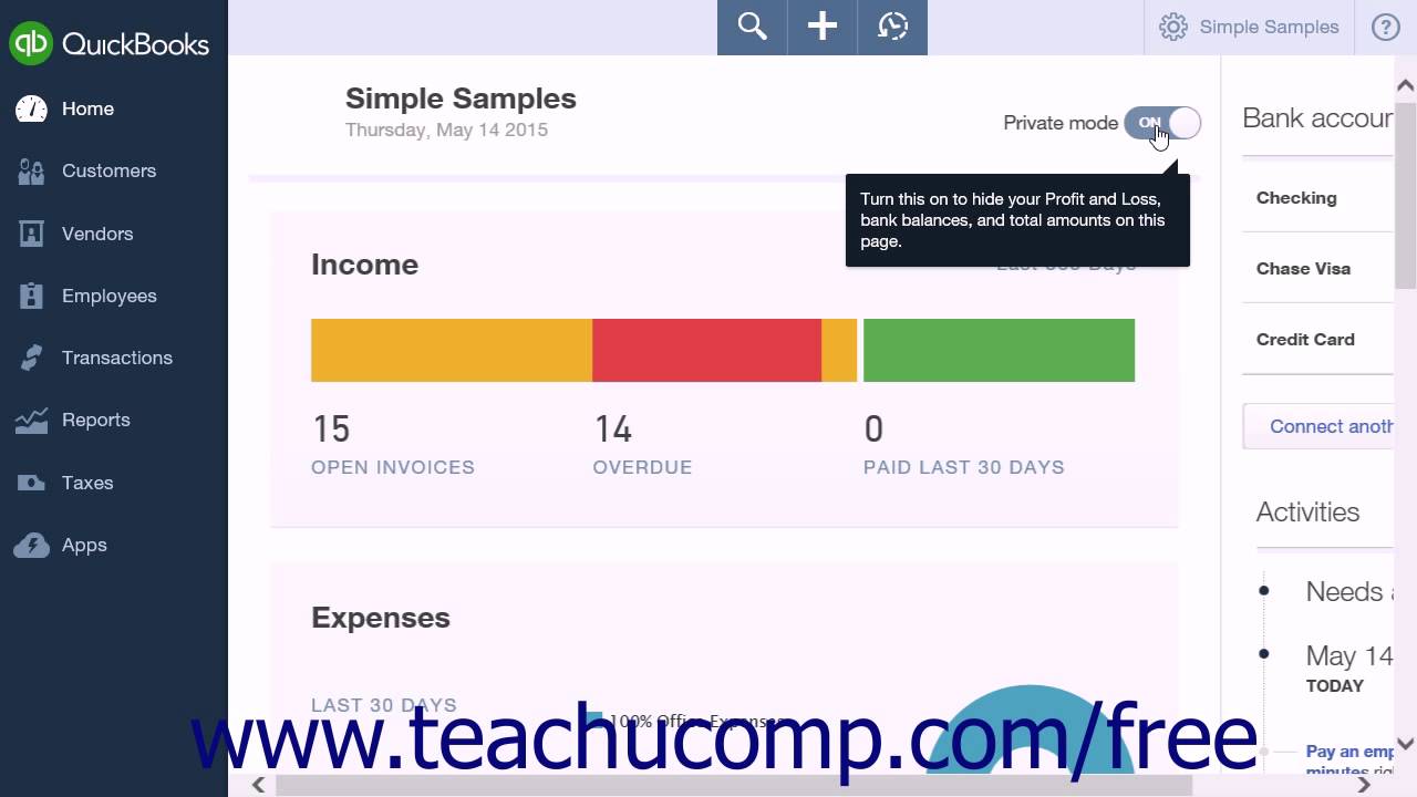 Quickbooks Online Plus 2015 Tutorial The Home Page Intuit Training