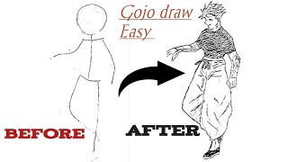 How To Draw Gojo Saturo Full Body Out Of Stick Man Easy Step By Step