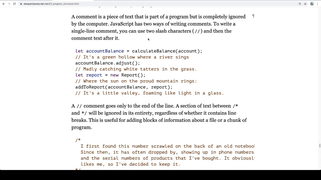 Eloquent Javascript Read Along Program Structure 017 Comments