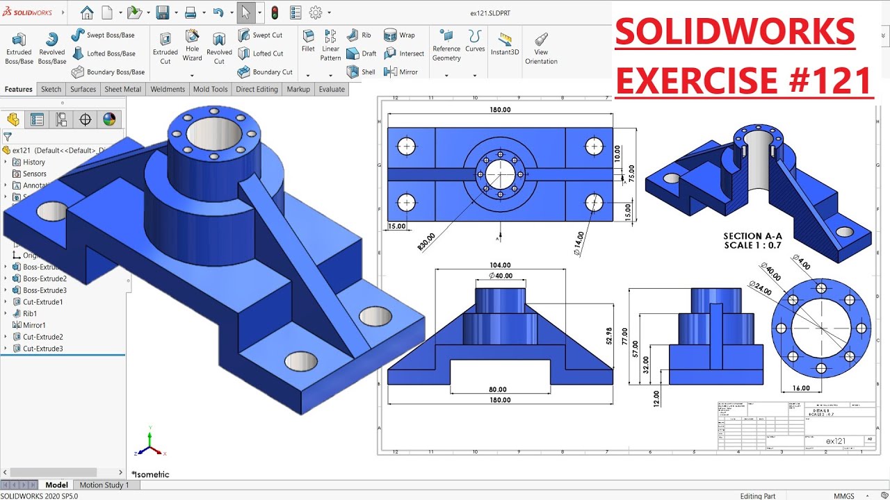 Solidworks Drawing Exercise 121 Youtube
