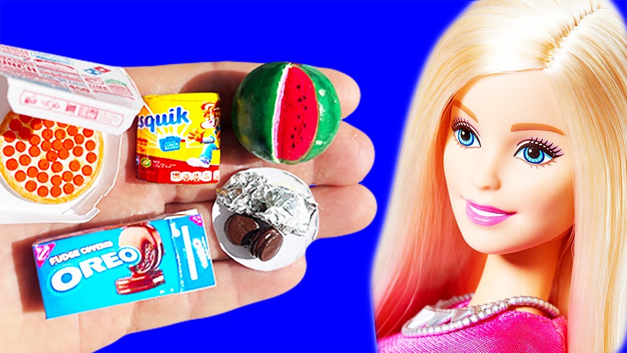 Diy Barbie Mini Food Ideas For Cardboard Dollhouse Youtube