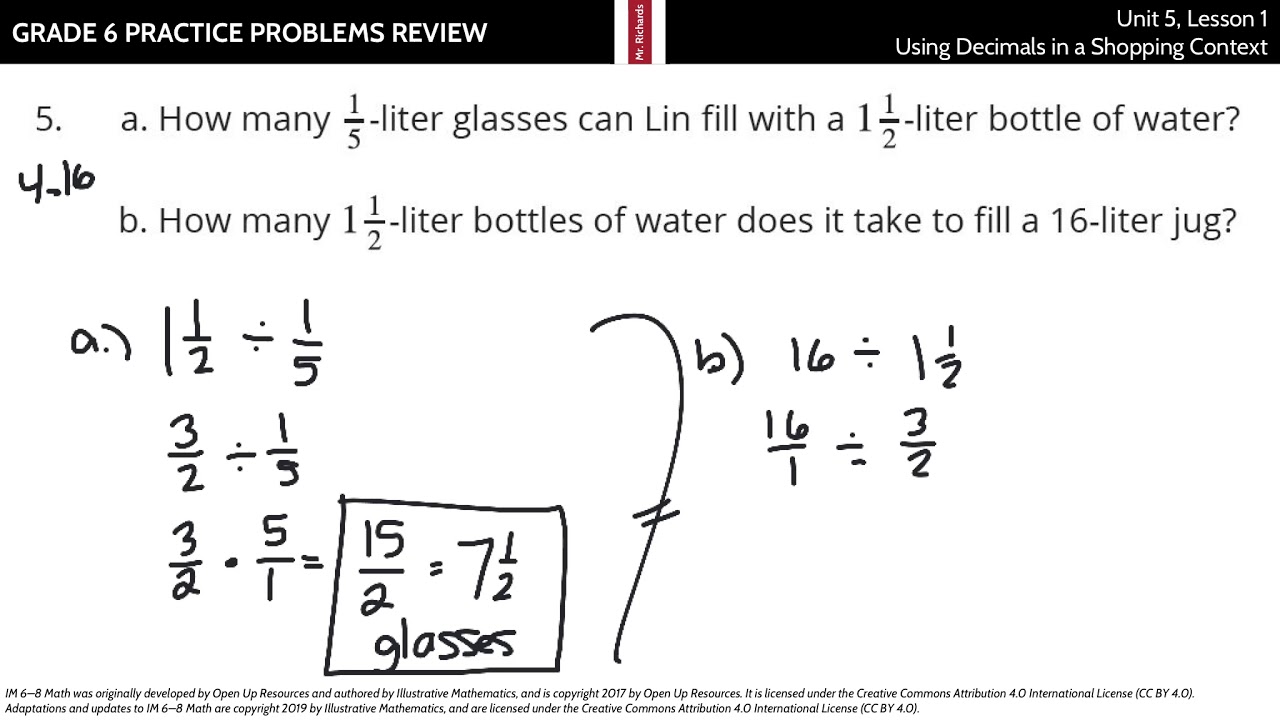 Grade 6 Unit 5 Lesson 1 Practice Problems Youtube