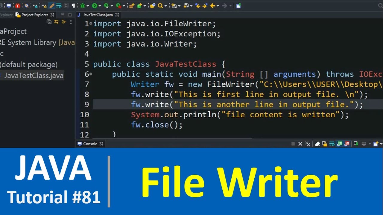 Java Tutorial 81 Java Writer Class With Examples Filewriter Youtube