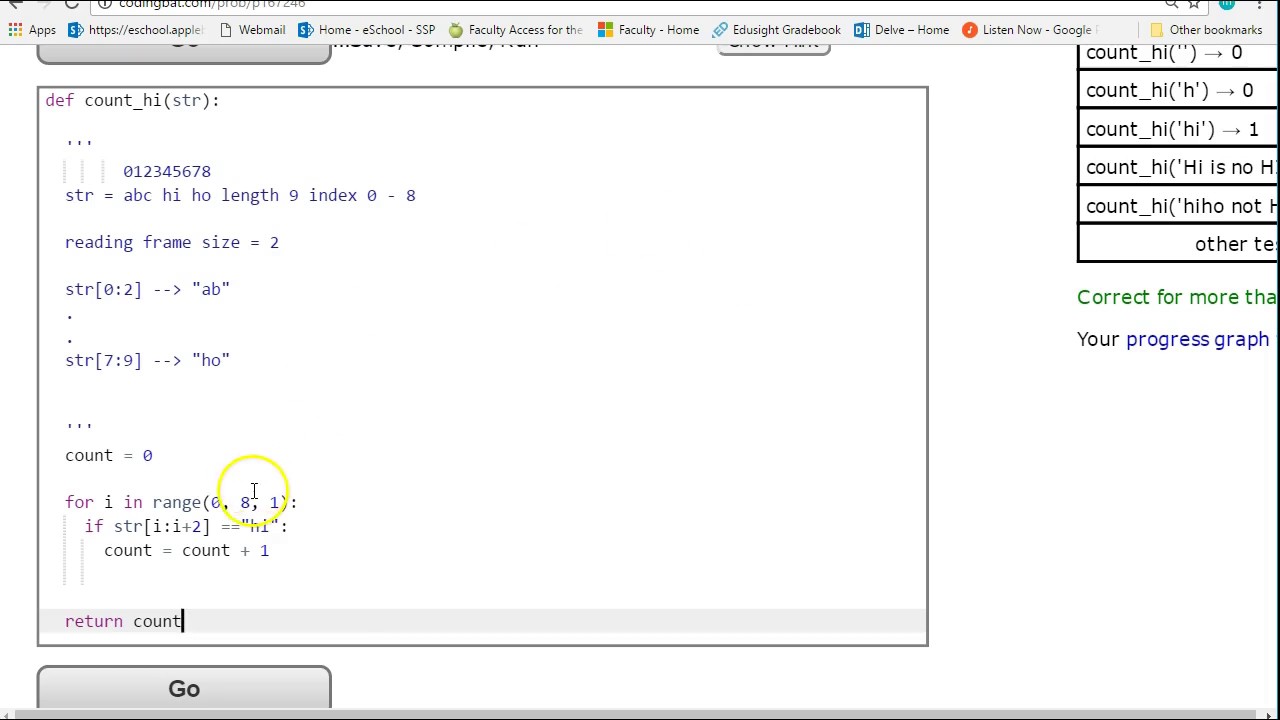 Codingbat Count Hi Python Youtube