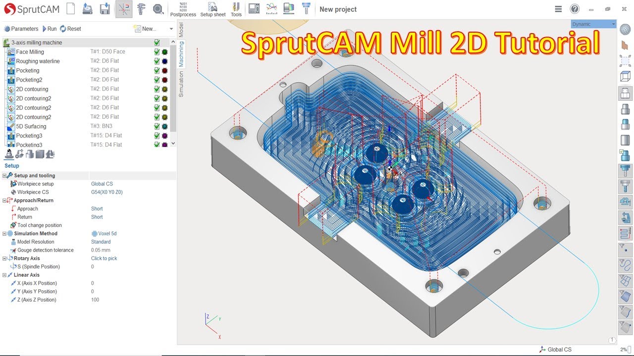 Sprutcam Tutorial 2 Sprutcam Mill 2d Toolpath Basic Beginners Youtube