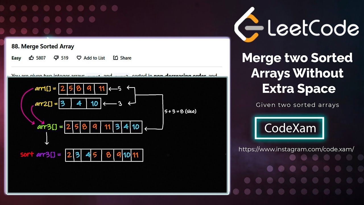 Merge Two Sorted Arrays Without Extra Space Shellsort Insertionsort